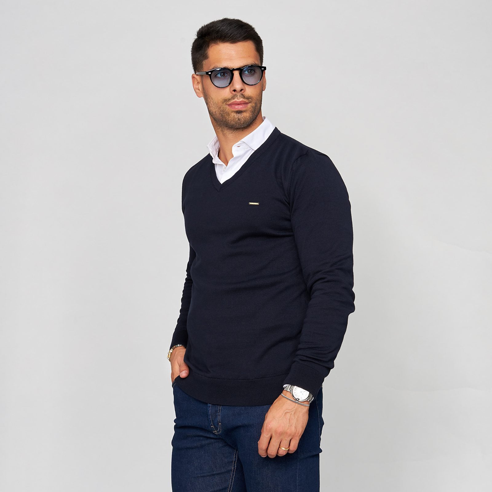 Camisola Zolf Tricot Decote V Azul – Man Inc Fashion Store